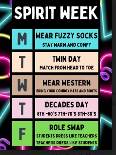 Spirit Week, April 24 to 28, 2023 | Macy Intermediate School
